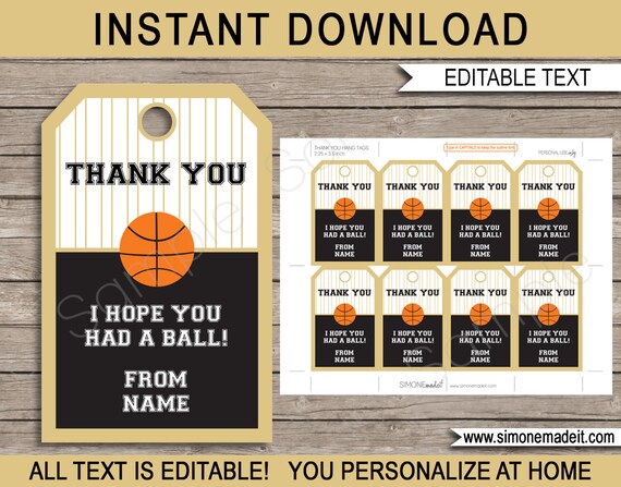 Basketball Favor Tags Template - Printable Birthday Party Thank You ...
