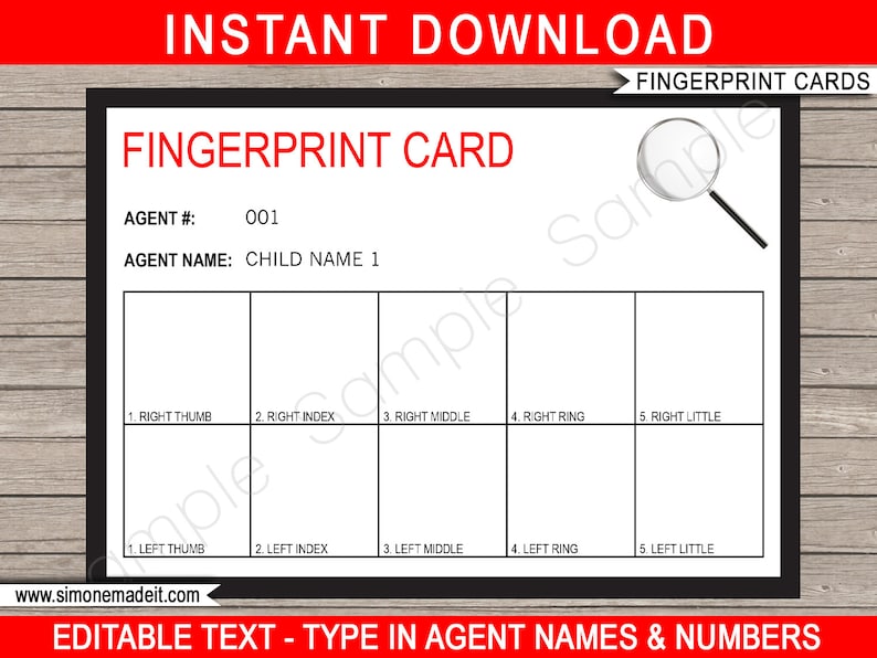 Spy Party Fingerprint Cards: Editable Secret Agent ID (digital Download ...