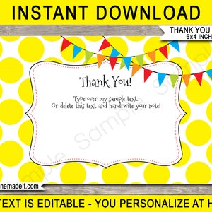 Polkadot Thank You Cards Template: Editable Birthday Note Tags (digital ...