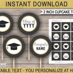 Gold Graduation Party Invitations & Decorations Template Bundle - Any ...