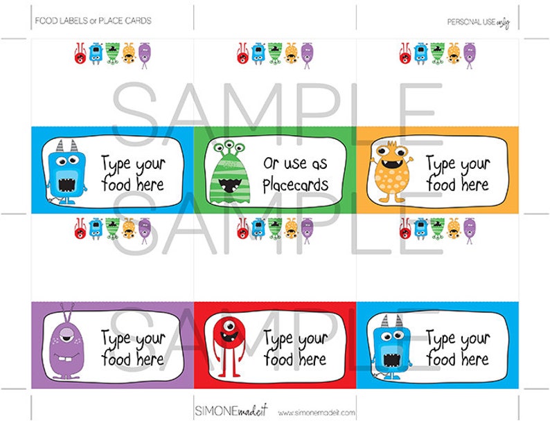 Monster Food Labels Template Printable Birthday Party - Etsy