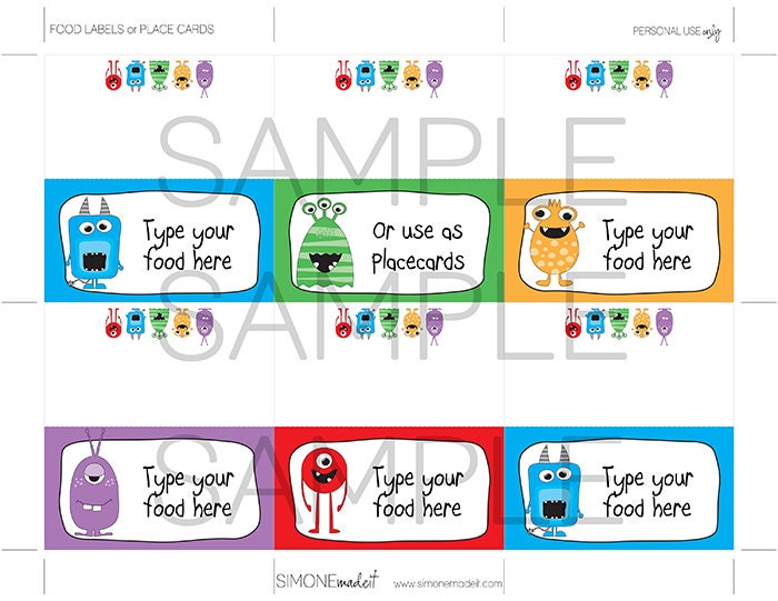 Monster Food Labels Template Printable Birthday Party - Etsy