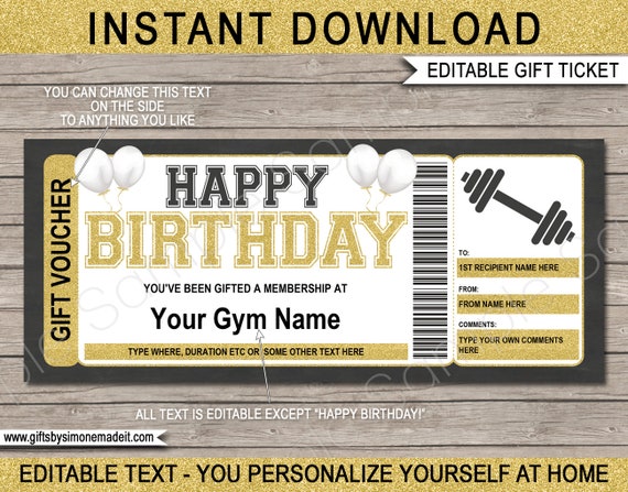 Gym Membership Template Birthday Gift - Surprise Workout Fitness Pass ...