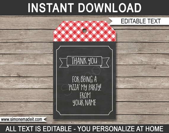 Pizza Party Favor Tags - Printable Pizza Thank You Tags - Birthday ...