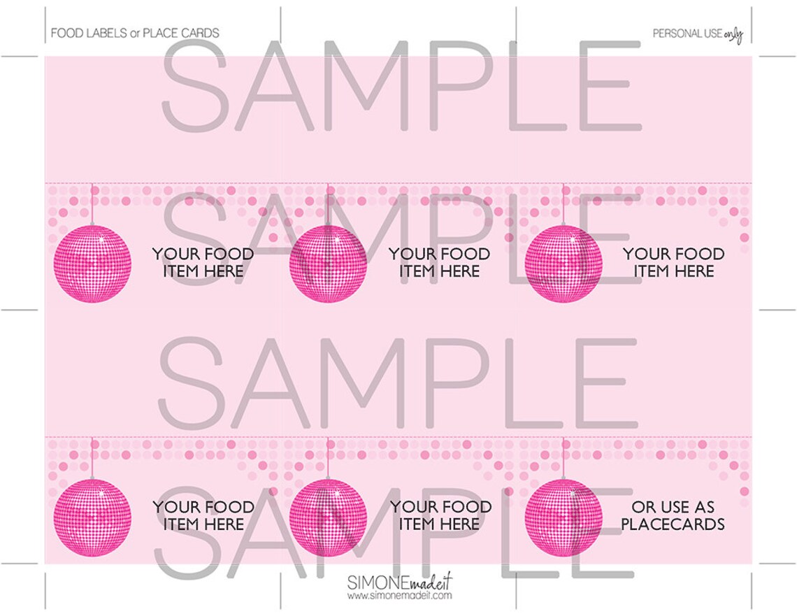 Disco Ball Food Labels Template Printable Dance Birthday - Etsy