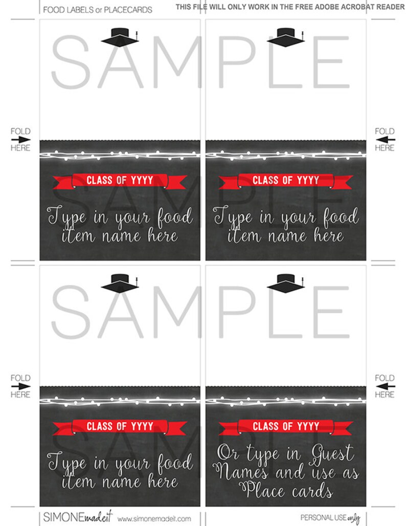 Graduation Food Labels Graduation Placecards Folding | Etsy