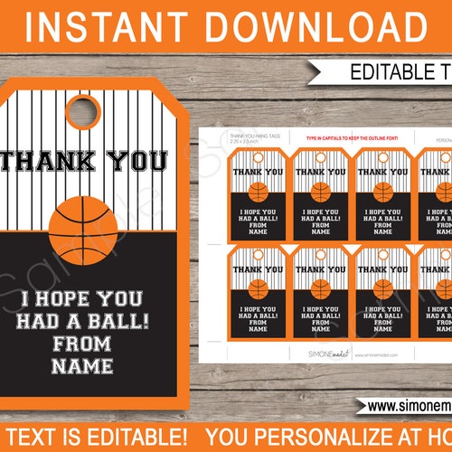 Basketball Favor Tags Thank You Tags Birthday Party Favors - Etsy