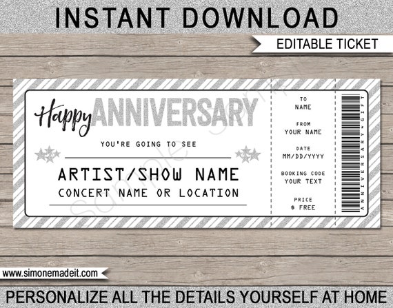 Concert Ticket Gift Template For Anniversary Printable Gift Voucher Concert Ticket Gift Template For Anniversary Printable Gift Voucher
