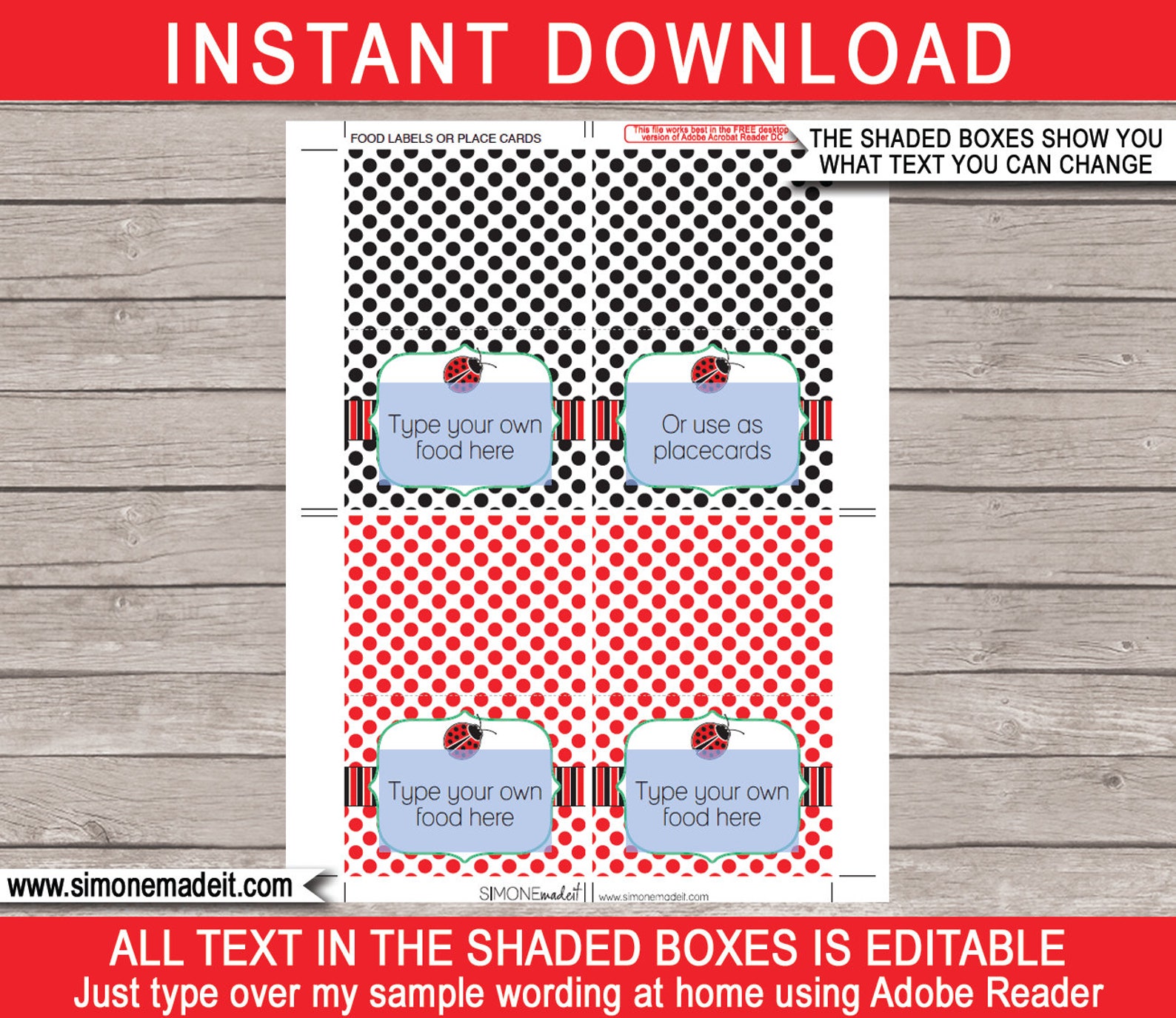 Ladybug Food Labels Template Printable Birthday Party Decorations ...