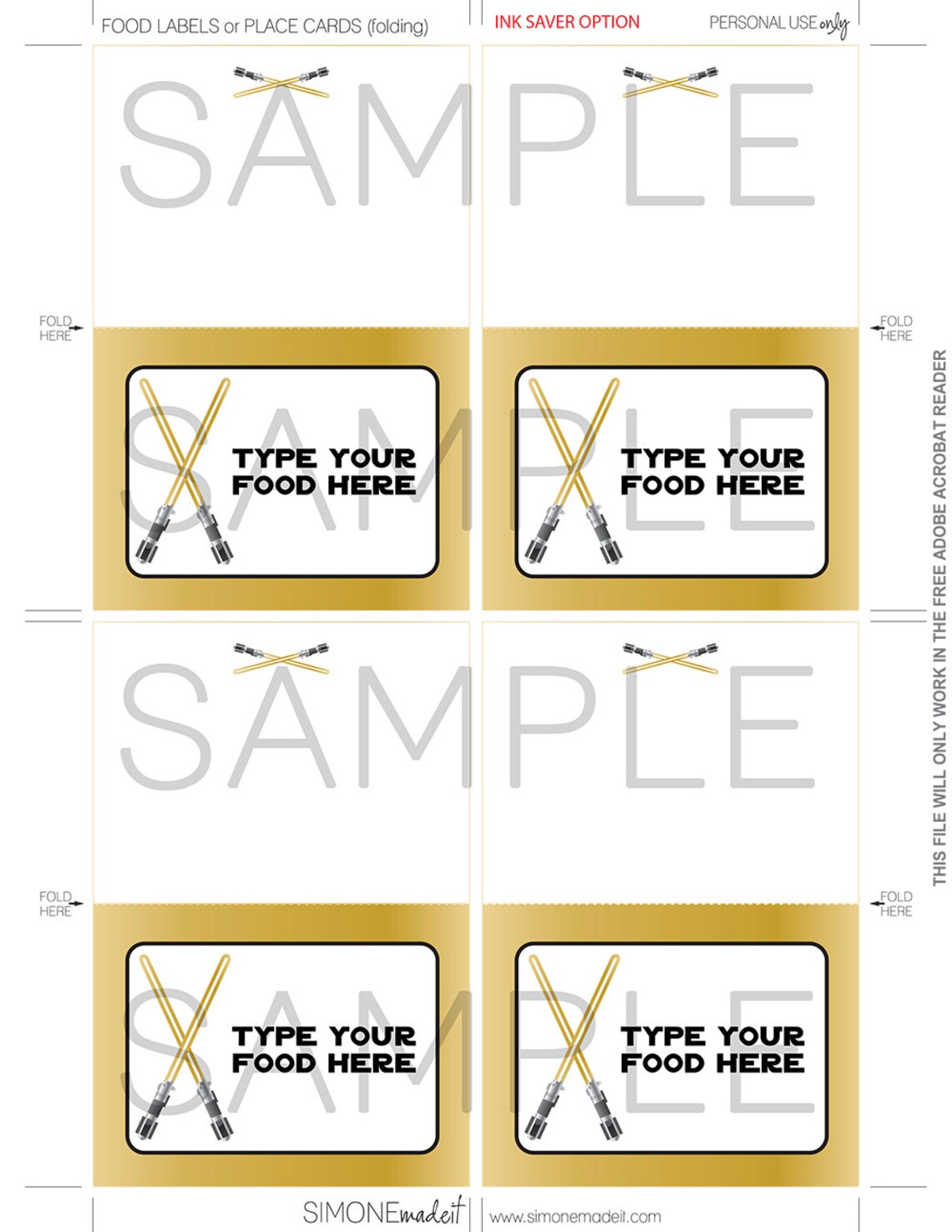 Gold Star Wars Food Labels Buffet Tags Tent Cards Party - Etsy