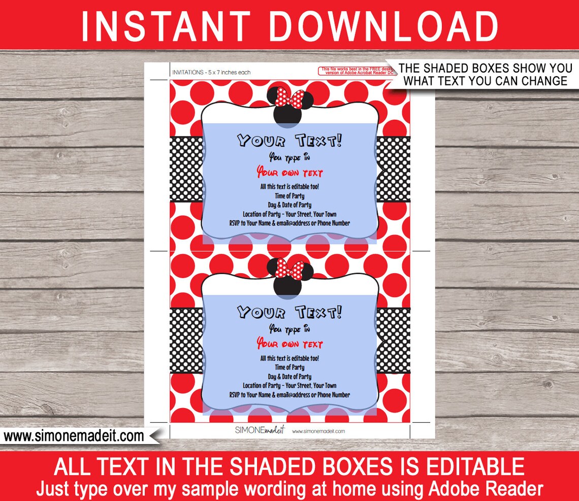 Red Minnie Mouse Invitation Template Printable Birthday - Etsy