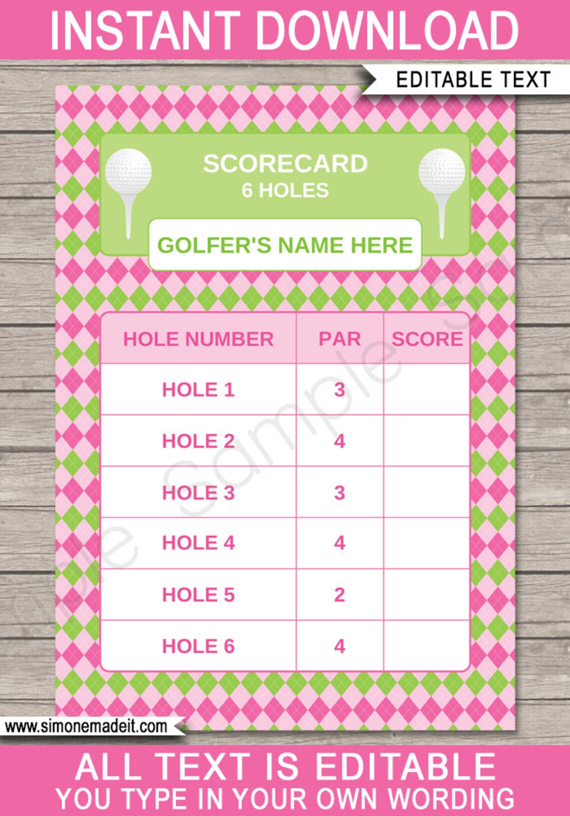 Pink Golf Scorecard for 9 & 6 Holes INSTANT DOWNLOAD - Etsy
