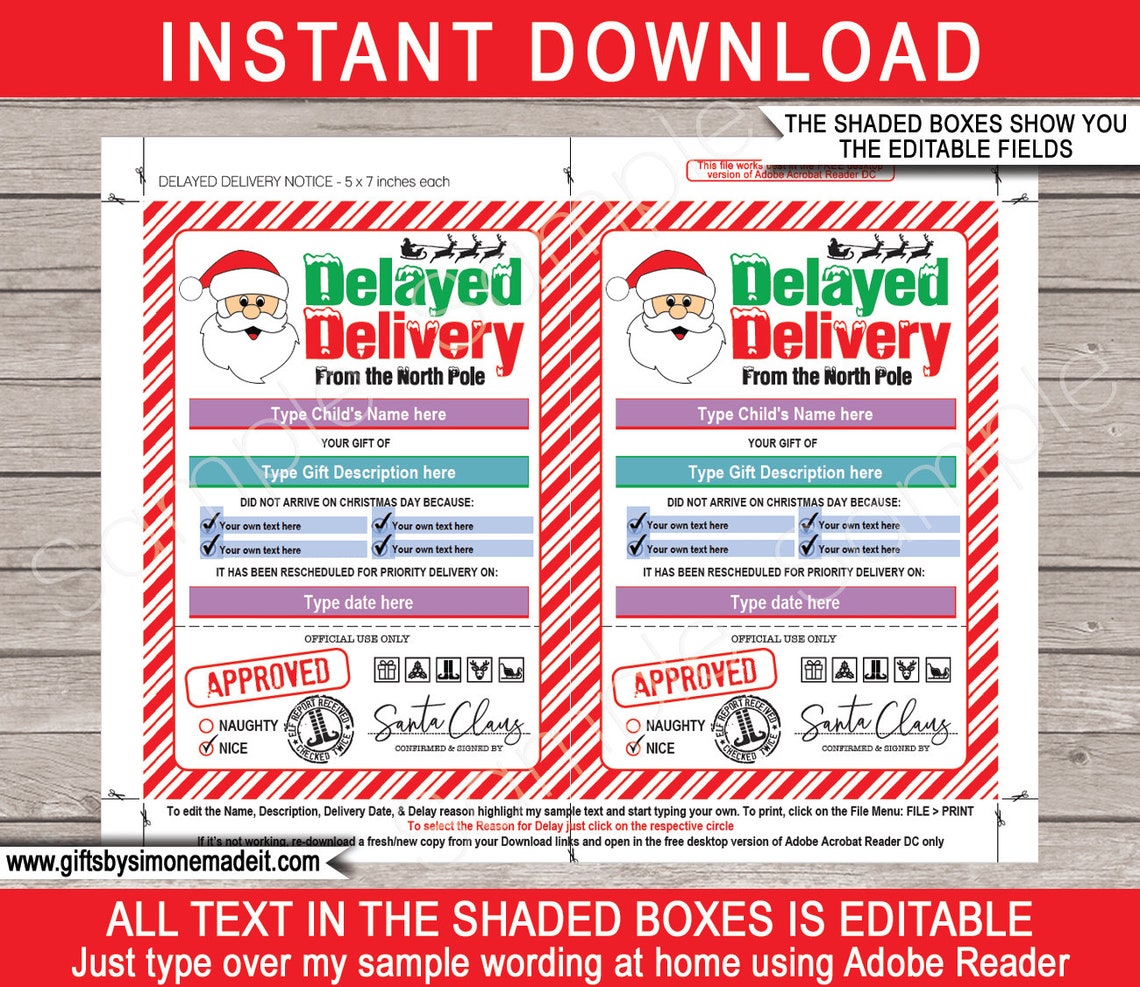 Late Gift From Santa Template - Printable Delayed Christmas Gift Letter ...