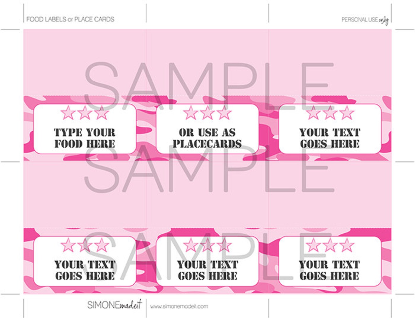 Pink Camo Food Labels Template Printable Army Birthday Party - Etsy