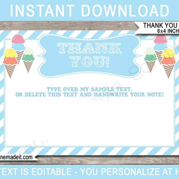Ice Cream Theme Thank You Card - Etsy