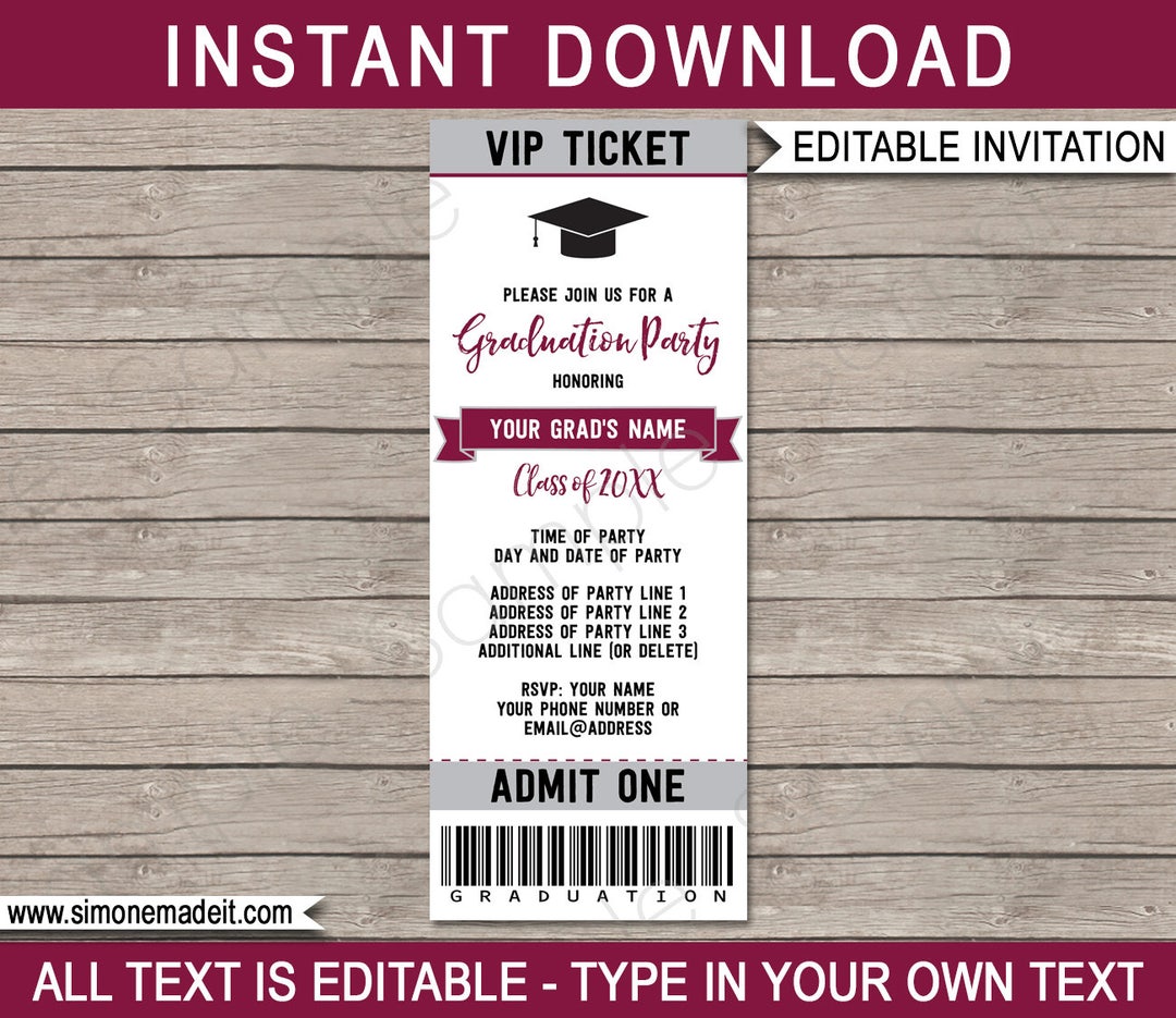 Graduation Ticket Invitation - Graduation Party - Printable Grad Invite ...