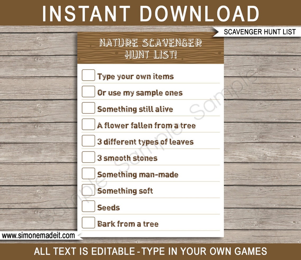 Camping Party Nature Scavenger Hunt List Template Printable - Etsy