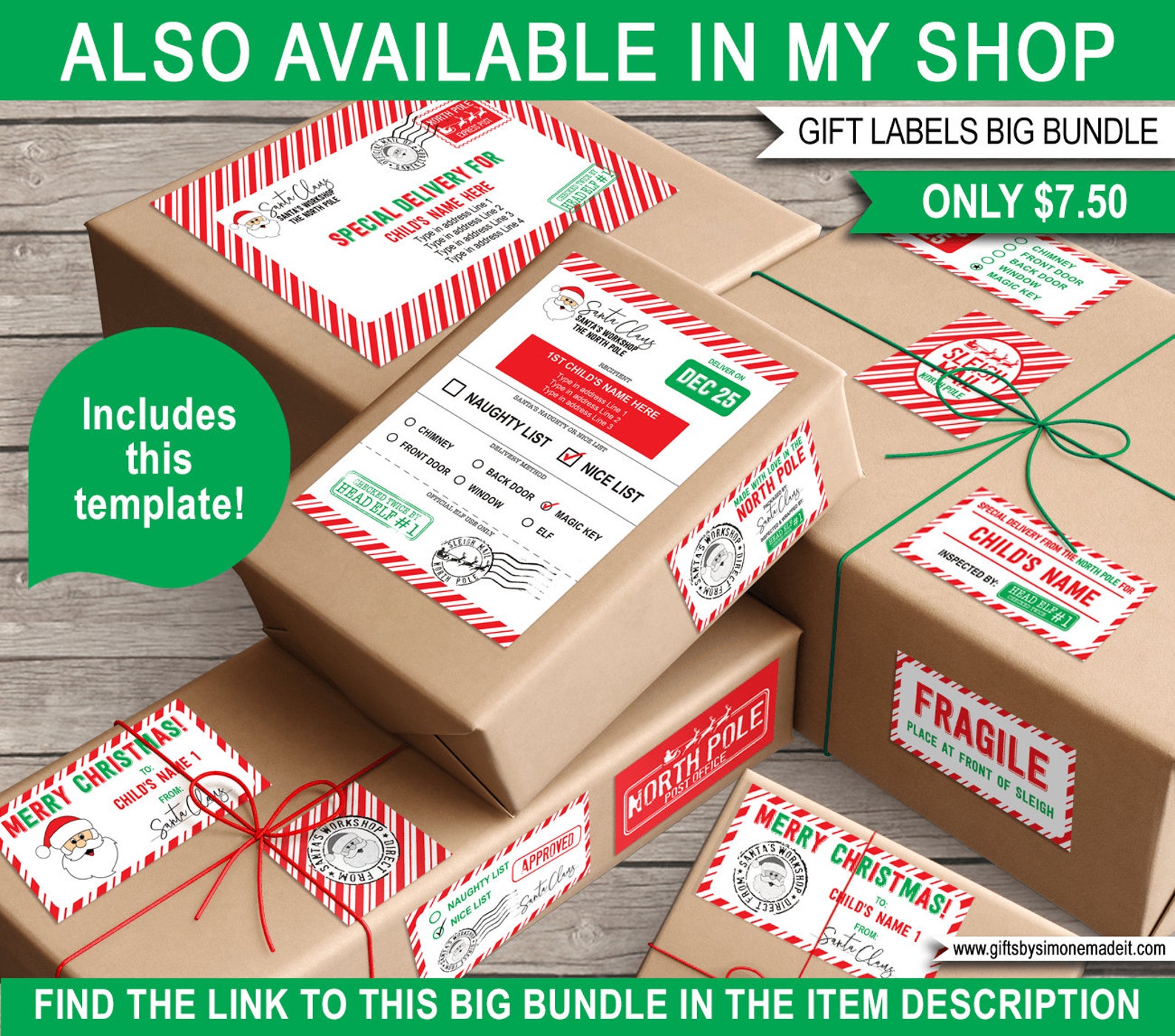 North Pole Stickers Gift Labels Template North Pole Mail - Etsy