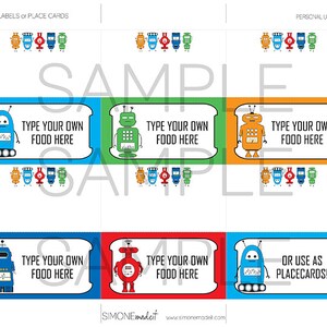 Robot Food Labels Template - Printable Birthday Party Decorations ...