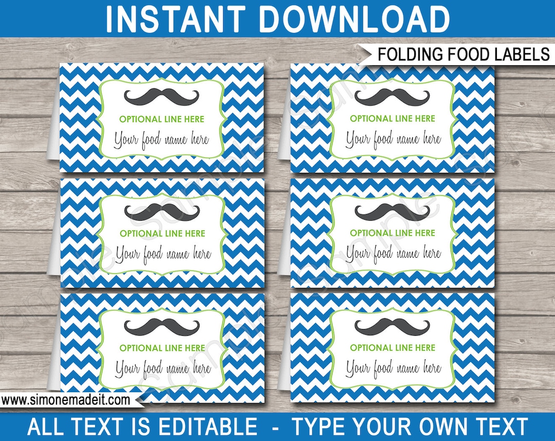 Mustache Food Labels Template - Printable Little Man Theme Birthday ...