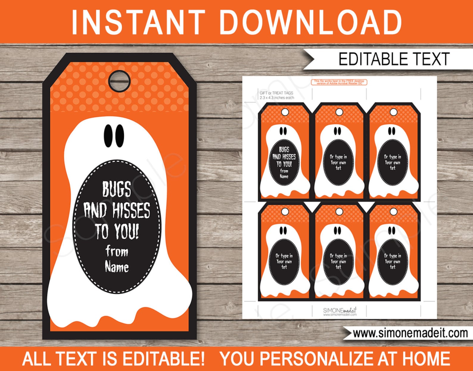 Editable Halloween Ghost Gift Tags: Printable Treat Tags (instant ...