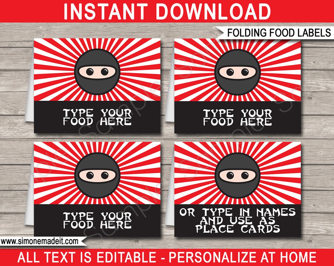 Ninja Food Labels Template - Printable Birthday Party Decorations ...
