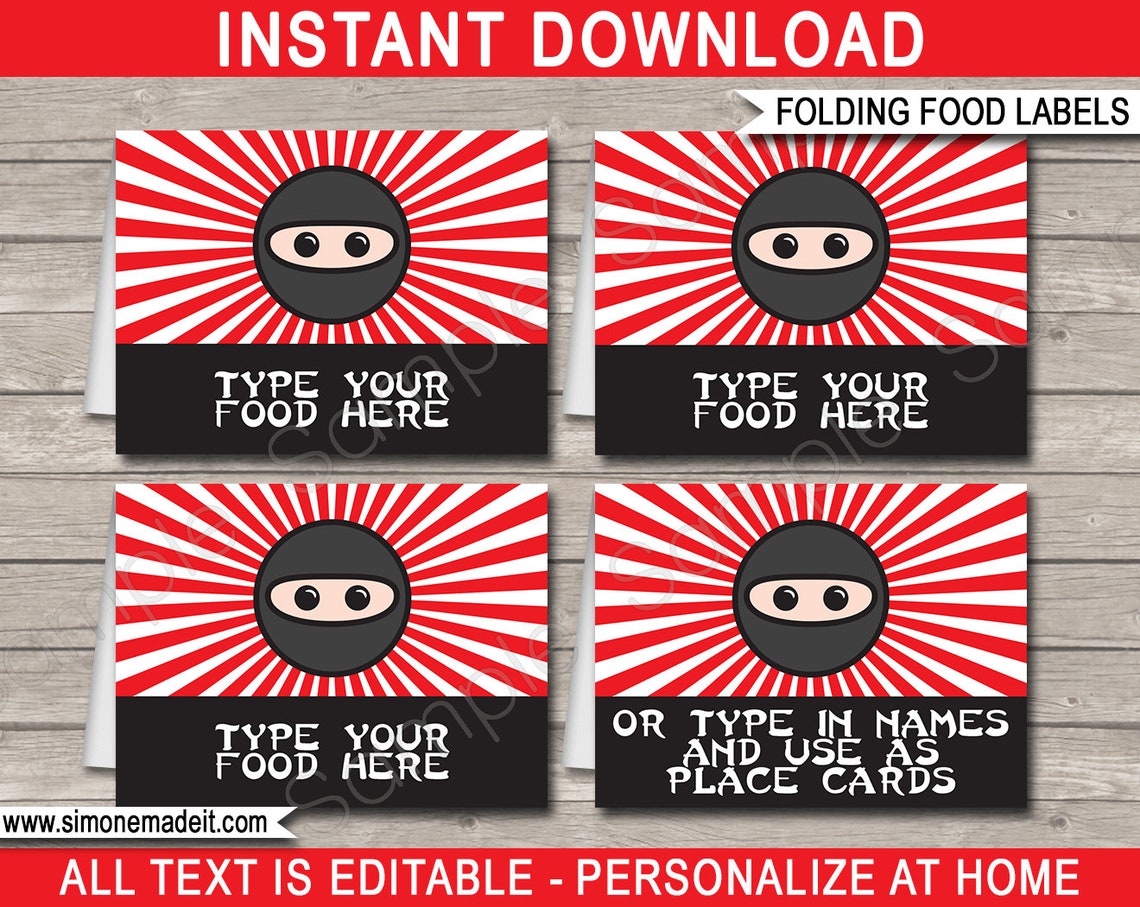 Ninja Food Labels Template Printable Birthday Party | Etsy