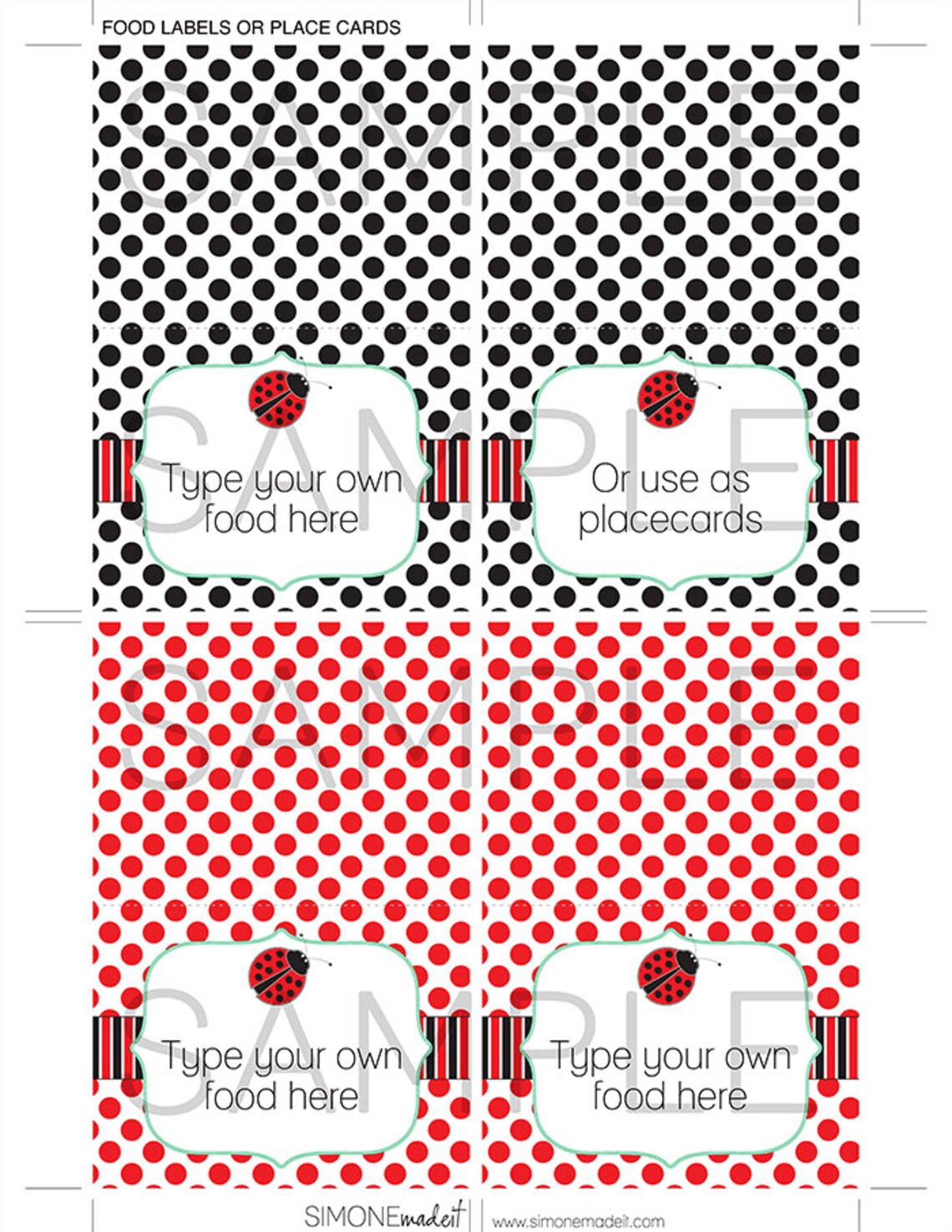 Ladybug Food Labels Template Printable Birthday Party - Etsy