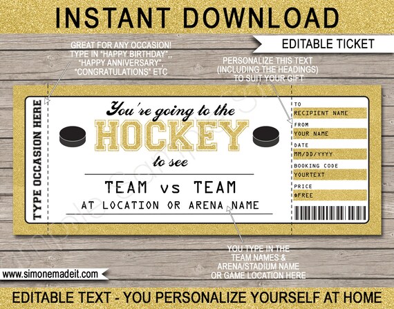 Printable Hockey Gift Voucher Game Ticket Template Surprise Hockey 