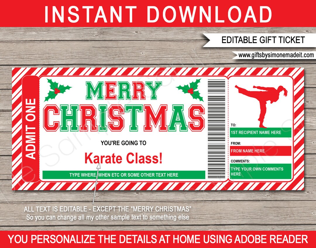 Christmas Karate Gift Certificate Template - Printable Girls Ticket ...