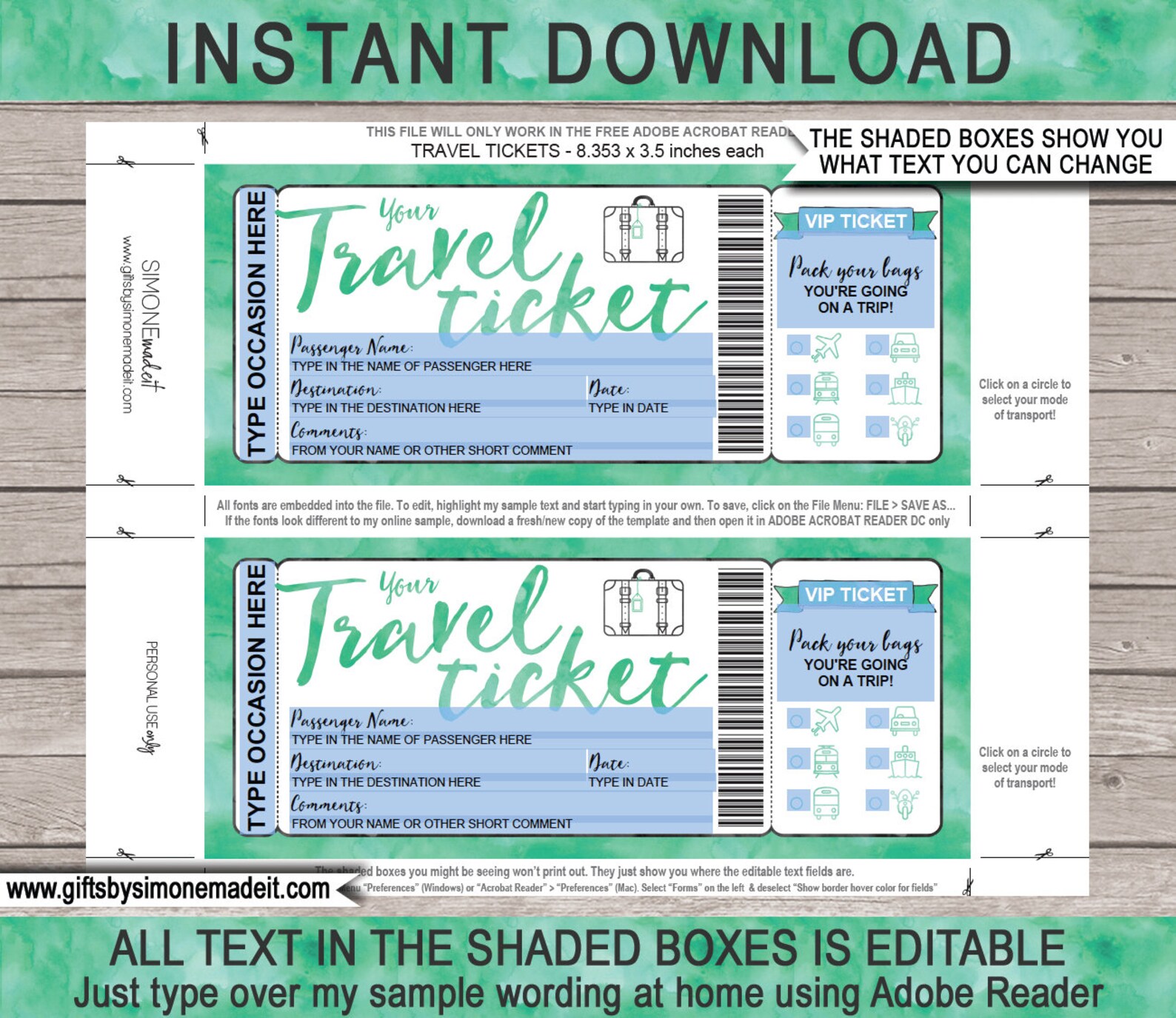 Travel Ticket Template Boarding Pass Printable Surprise Trip | Etsy