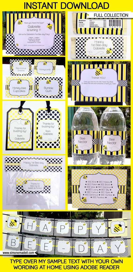 Bee Birthday Party Invitation Decoration Templates - full Printable ...