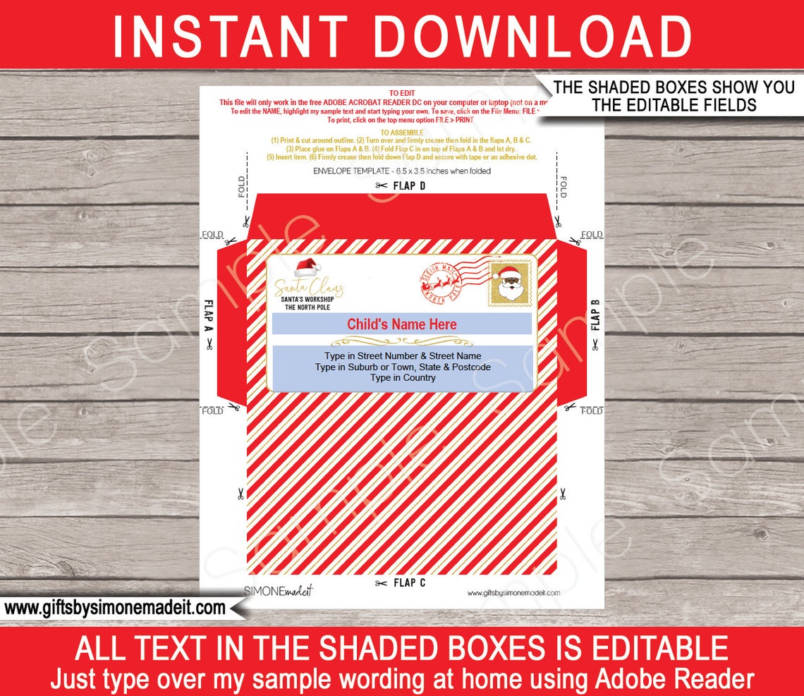 Black Santa Envelope Template Printable Christmas Letter - Etsy