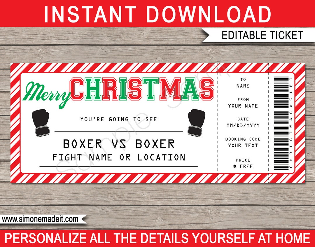 Christmas Boxing Match Ticket Gift: Editable Printable Voucher (instant ...