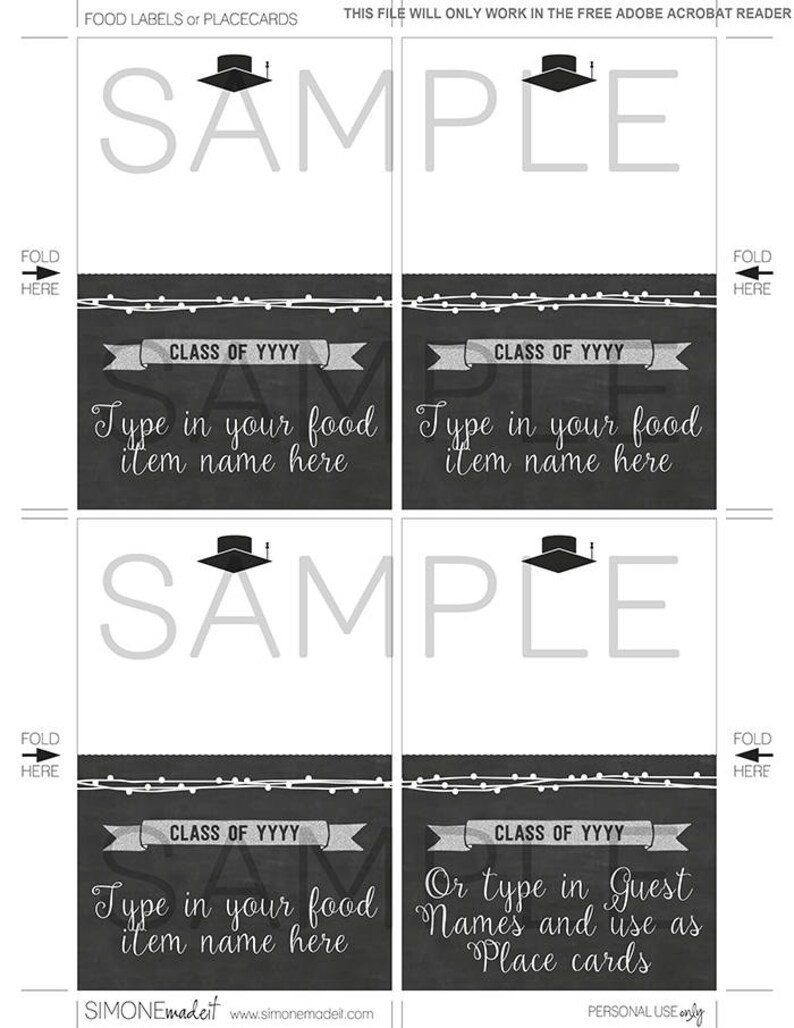 Graduation Party Food Labels Printable Graduation Party - Etsy