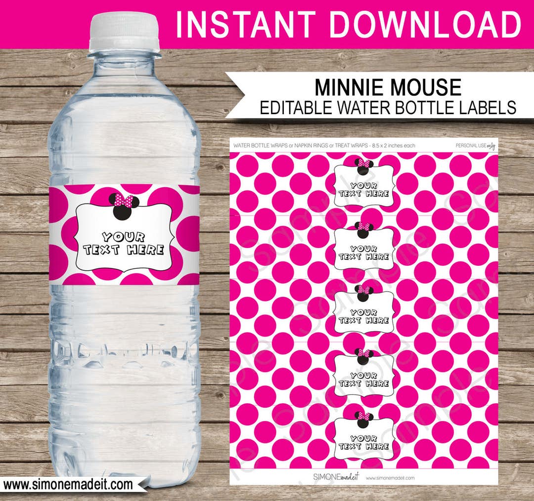 Minnie Mouse Water Bottle Labels Template - Printable Birthday Party ...