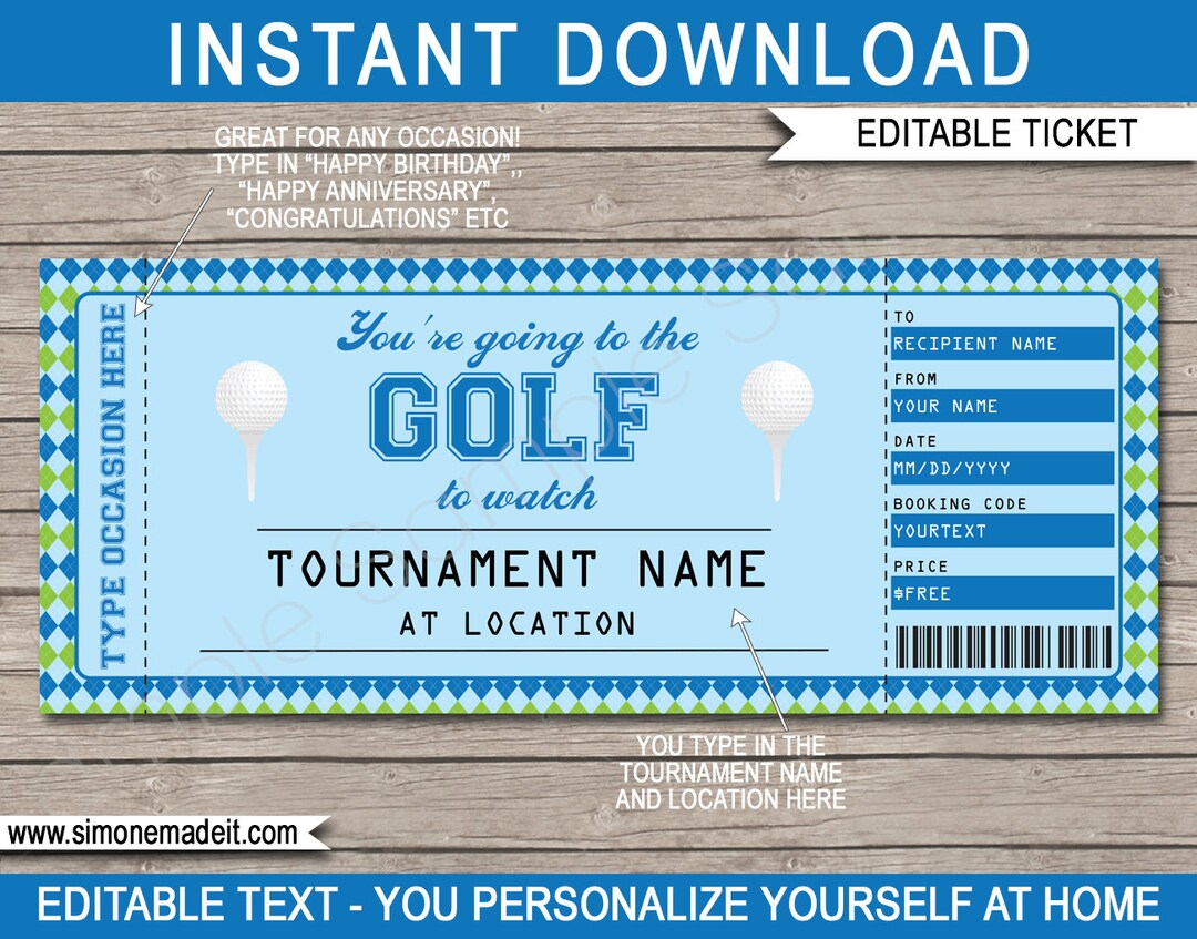 Printable Golf Ticket Gift Voucher - Surprise Ticket to Watch a Golf ...