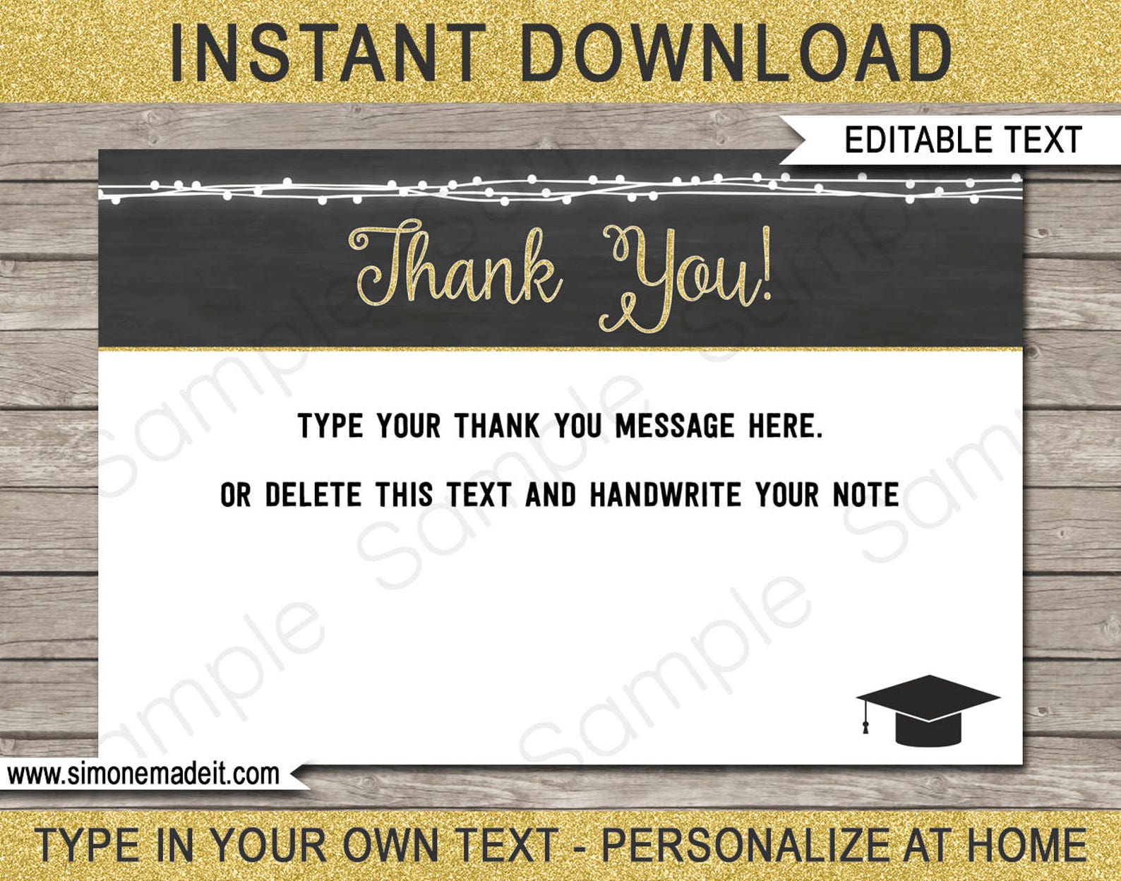 Gold Graduation Party Invitations & Decorations Template Bundle - Any ...