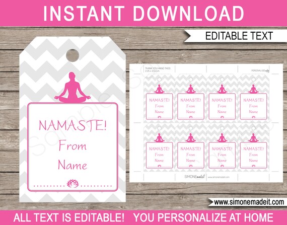 Yoga Favor Tags Template - Printable Birthday Party Thank You Tags ...