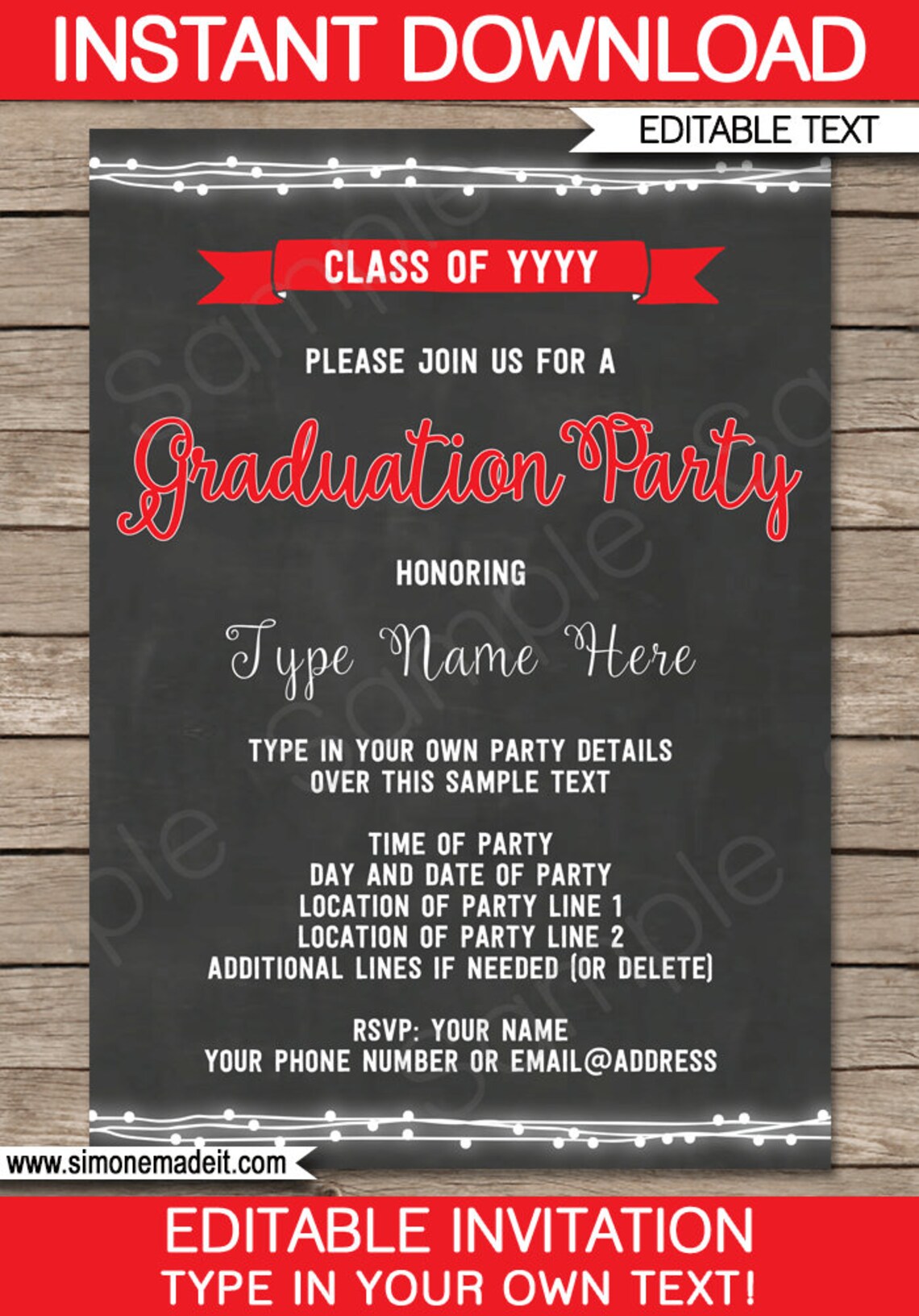 Red Graduation Party Invitations & Decorations Template Bundle - Etsy
