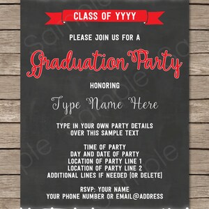 Red Graduation Party Invitations & Decorations Template Bundle - Any ...