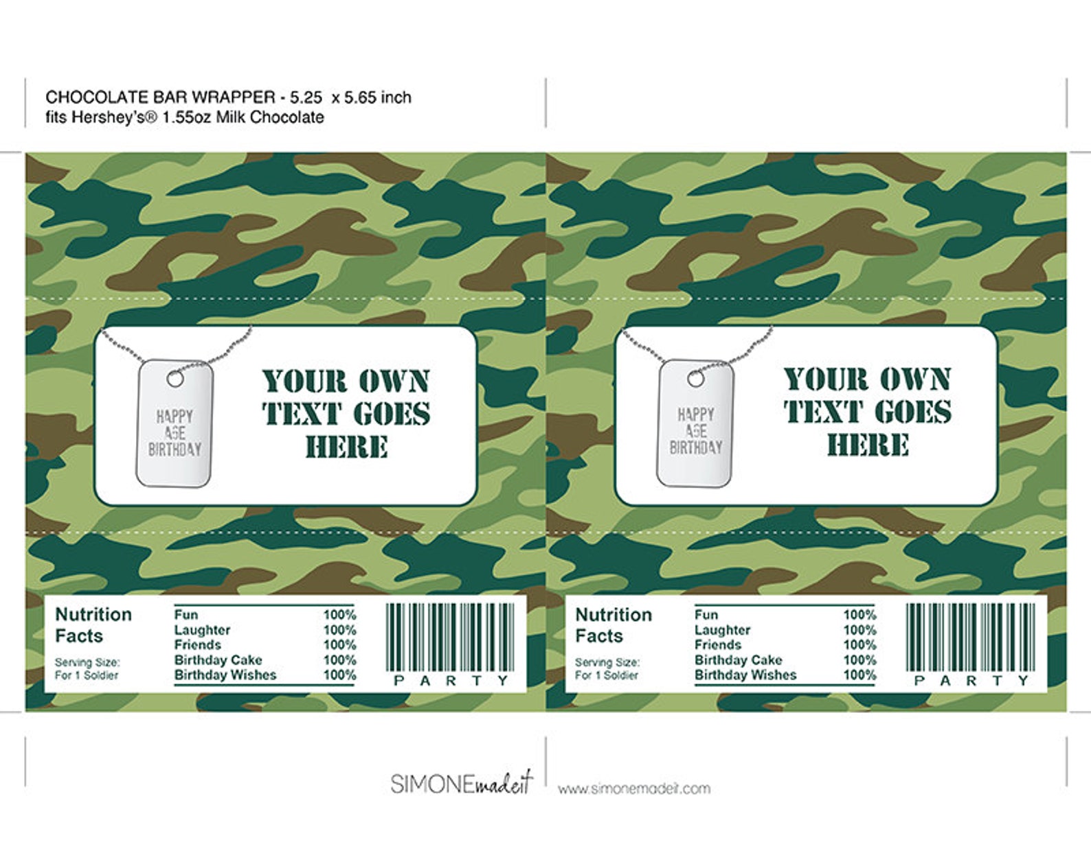 Army Candy Bar Wrappers Template Printable Green Camo Theme - Etsy