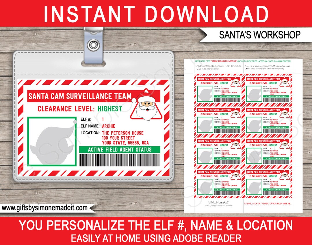 Elf ID Card Printable Template - Lost Elf License Christmas Santa Cam ...