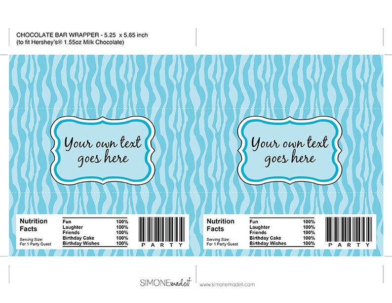 Turquoise Zebra Candy Bar Wrappers: Editable Birthday Party Favors ...