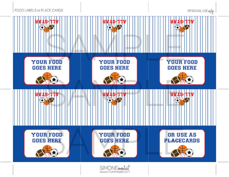 All Star Sports Food Labels Template Sports Theme Party - Etsy