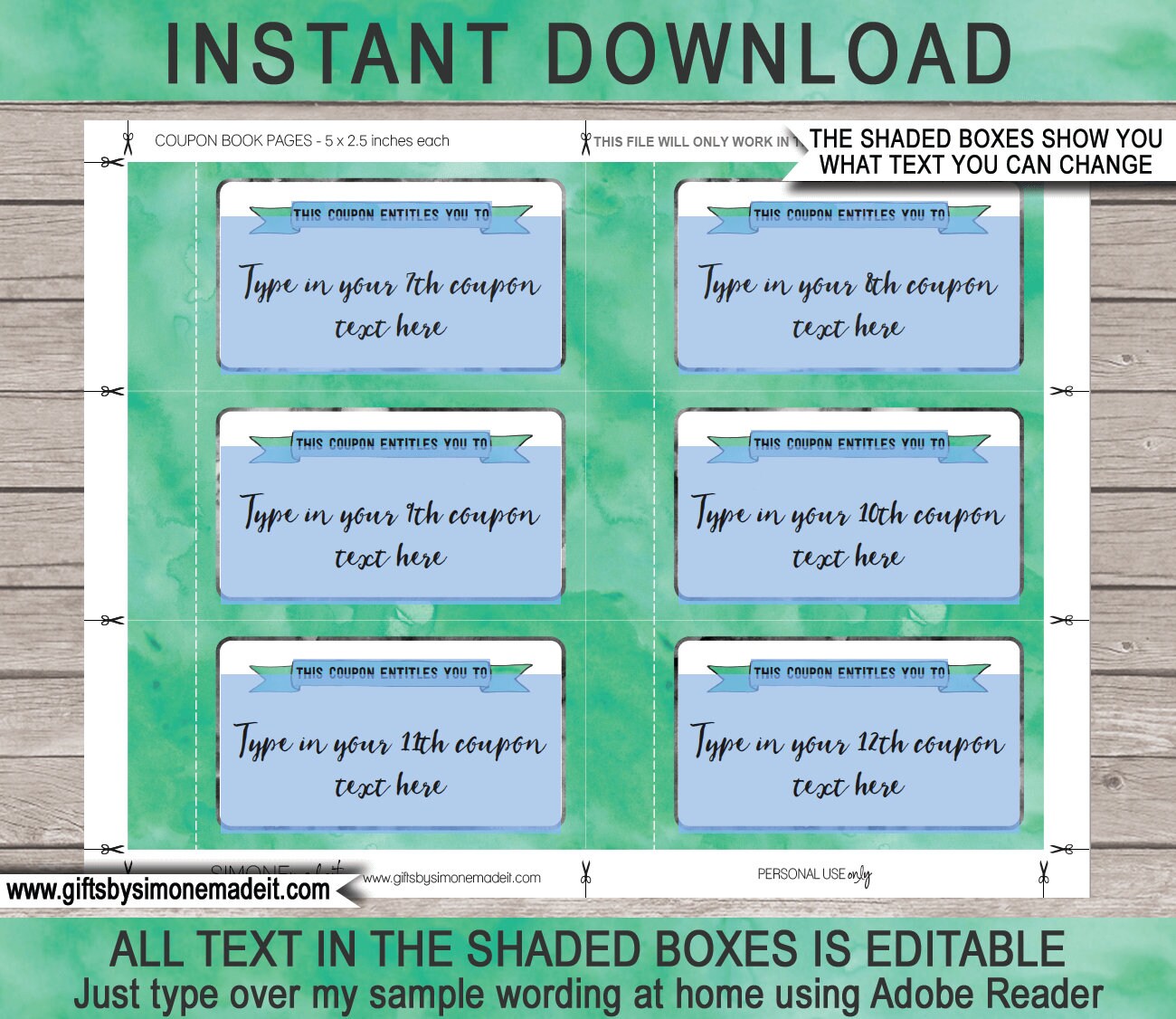 Personalized Coupon Book Template: DIY Printable Gift (instant Download ...