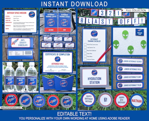 Space Theme Party Template Bundle Invitation Printable - Etsy