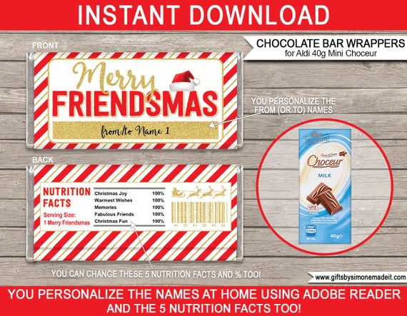 Friendsmas Chocolate Wrapper Template - Printable Candy Bar Label ...