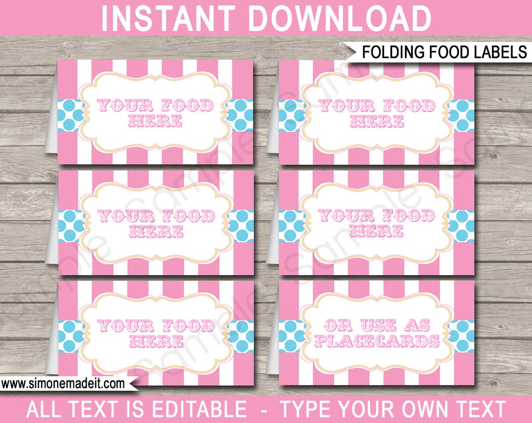 Carnival Food Labels Template - Carnival Theme Party - Circus Party ...