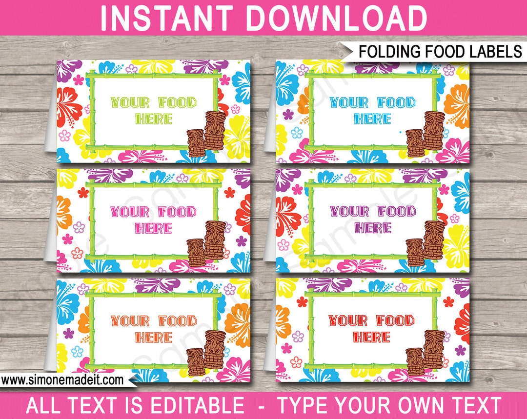 Luau Food Labels - Luau Theme Party - Buffet Tags - Placecards ...